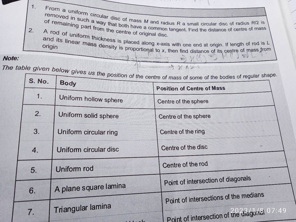 1. From a uniform circular disc of mass M and radius R a small circular d..