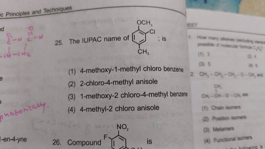 c Principles and Techniques 25. The IUPAC name of is (1) 4-methoxy-1-meth..
