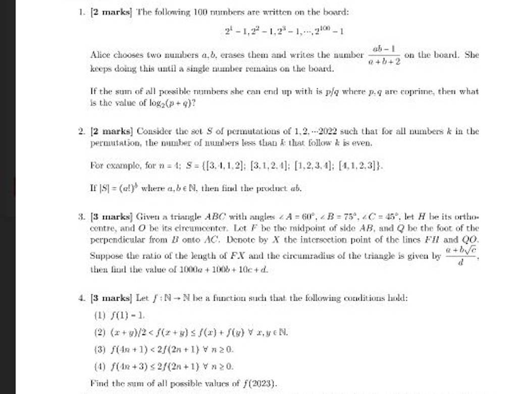 1. [ 2 marks] 'The following 100 numbers are written on the board: 21−1,2..
