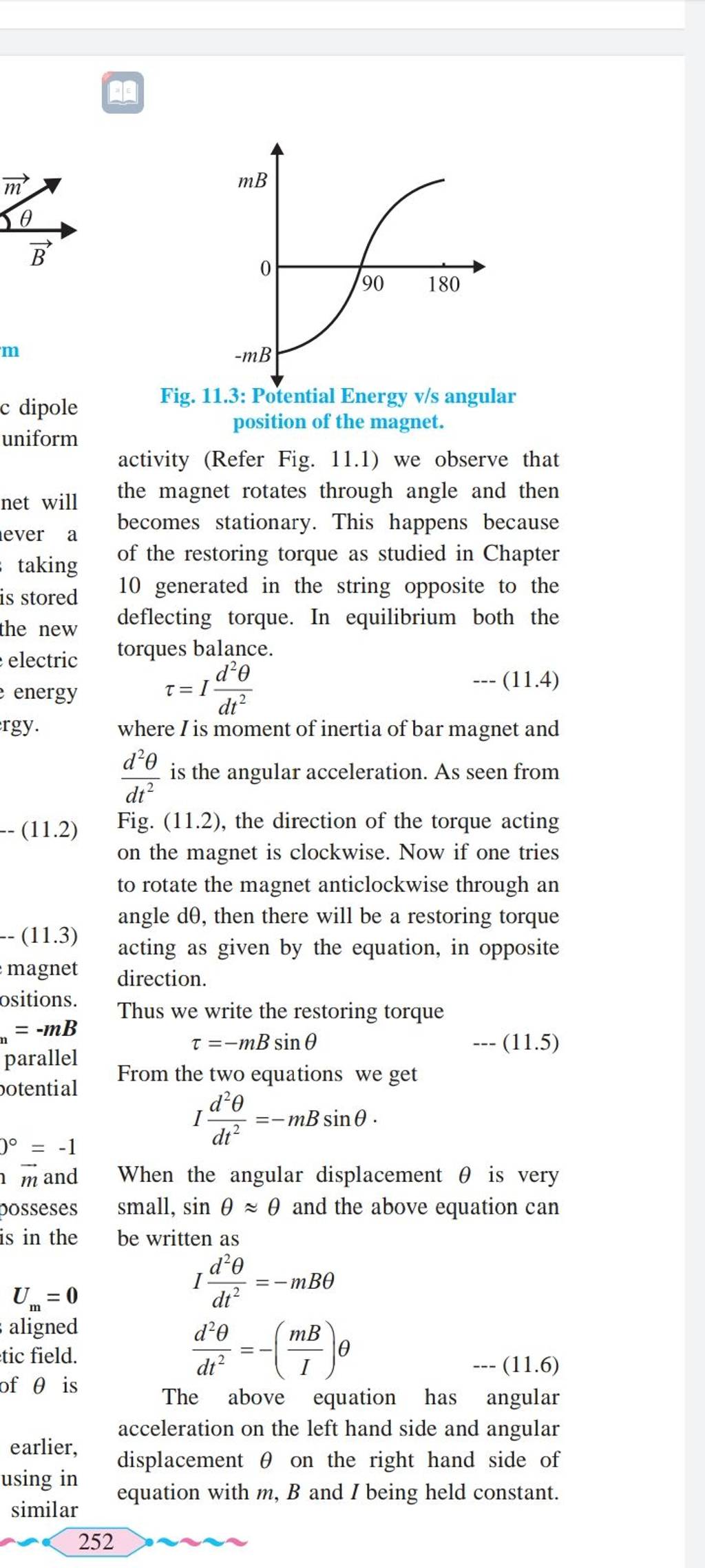 Fig. 11.3: Potential Energy v/s angular c dipole position of the magnet.