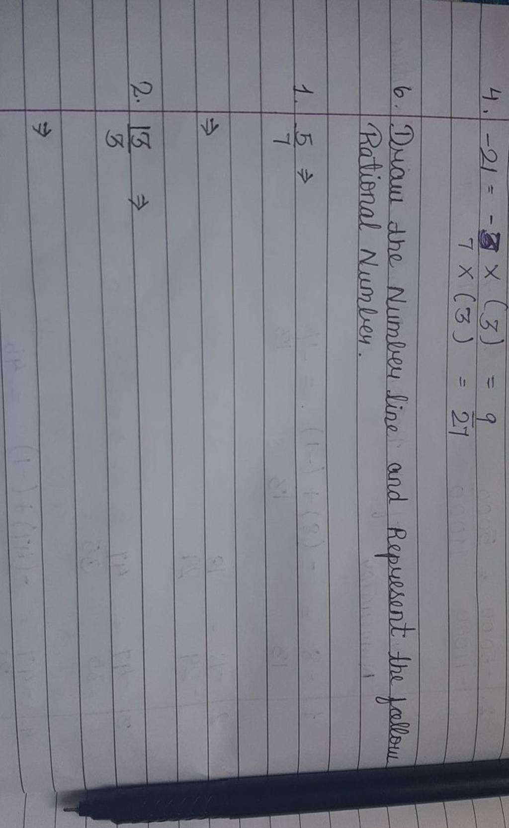 6. Draw the Number line and Represent the follow Rational Number. 1. 7−5