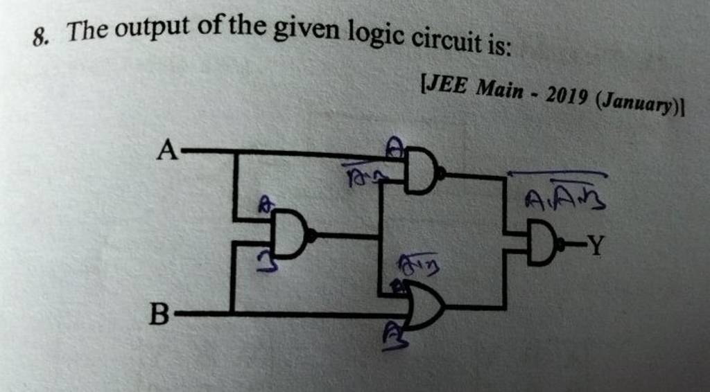 8. The output of the given logic circuit is: [JEE Main - 2019 (January)]