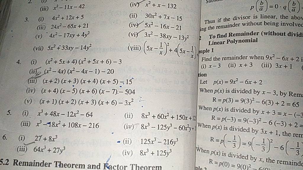 (iii) x2−11x−42 (iv) x2+x−132 3. (i) 4x2+12x+5 (ii) 30x2+7x−15 (iii) 24x2..