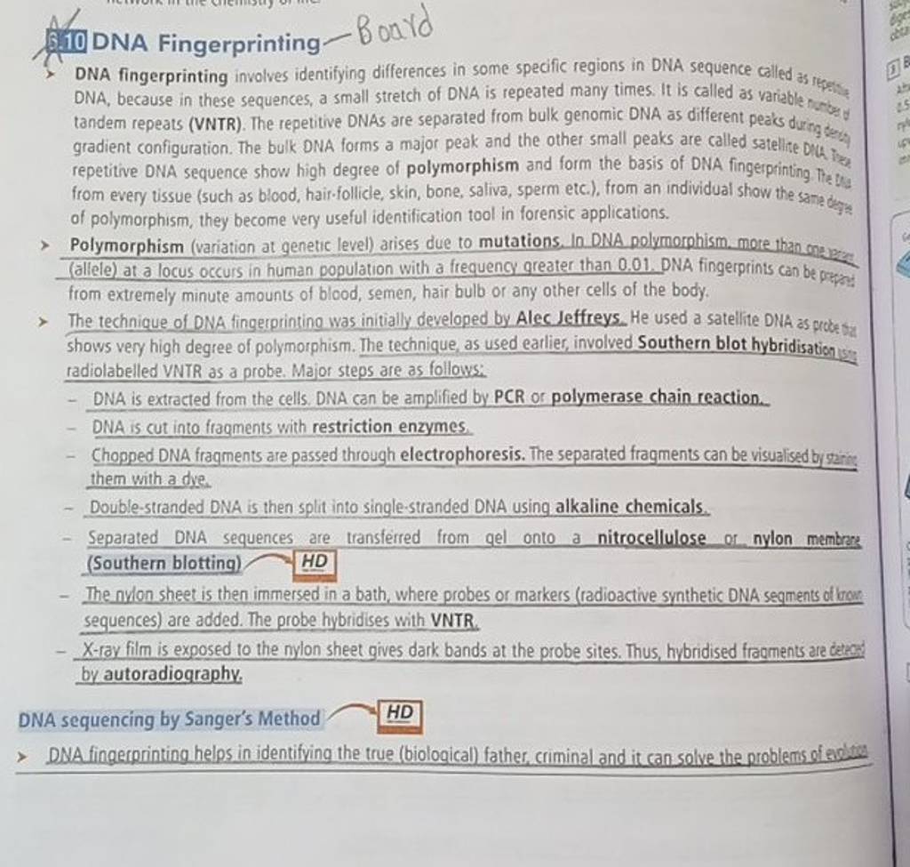 3.10 DNA Fingerprinting - Boald DNA fingerprinting involves identifying d..