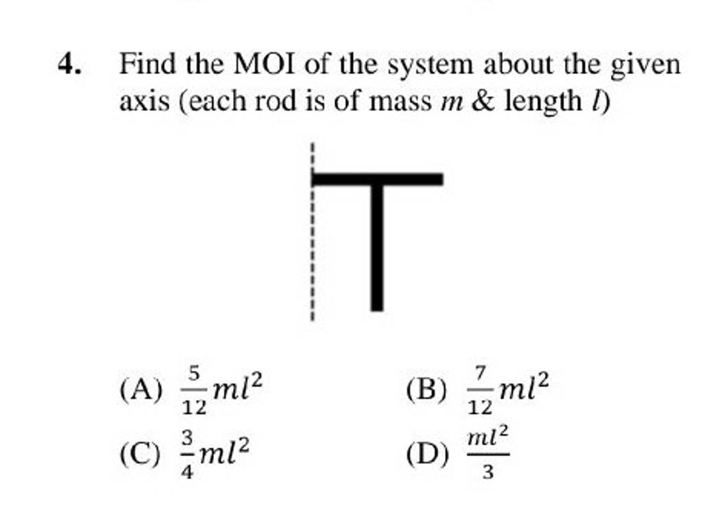 Find the MOI of the system about the given axis (each rod is of mass m& l..