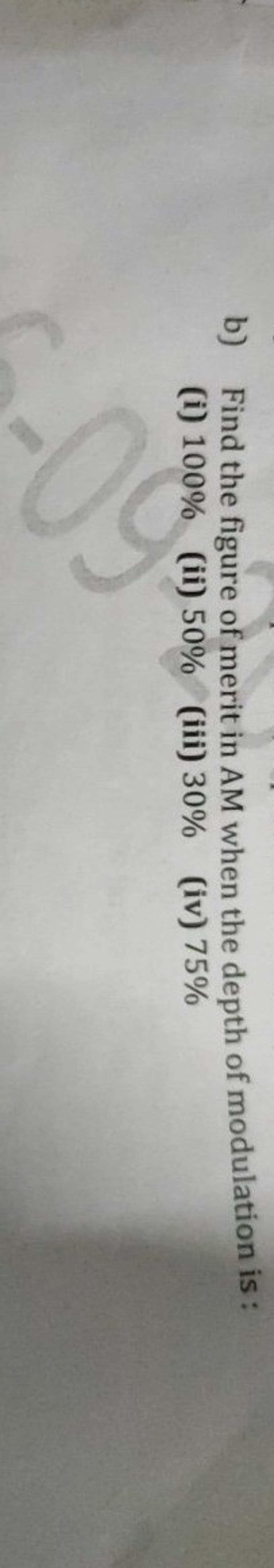 Find the figure of merit in AM when the depth of modulation is: | Filo