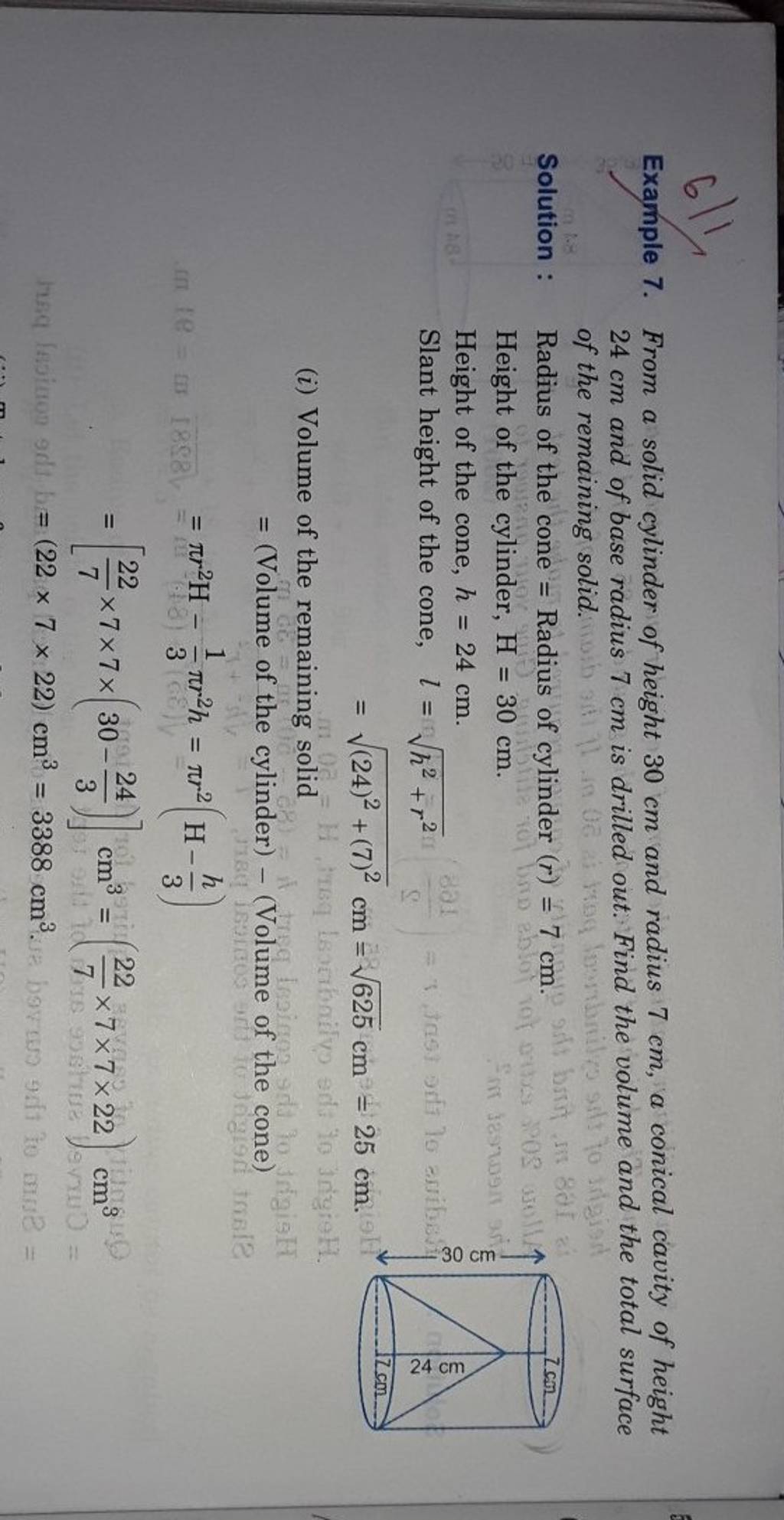 6/1 Example 7. From a solid cylinder of height 30 cm and radius 7 cm, a c..