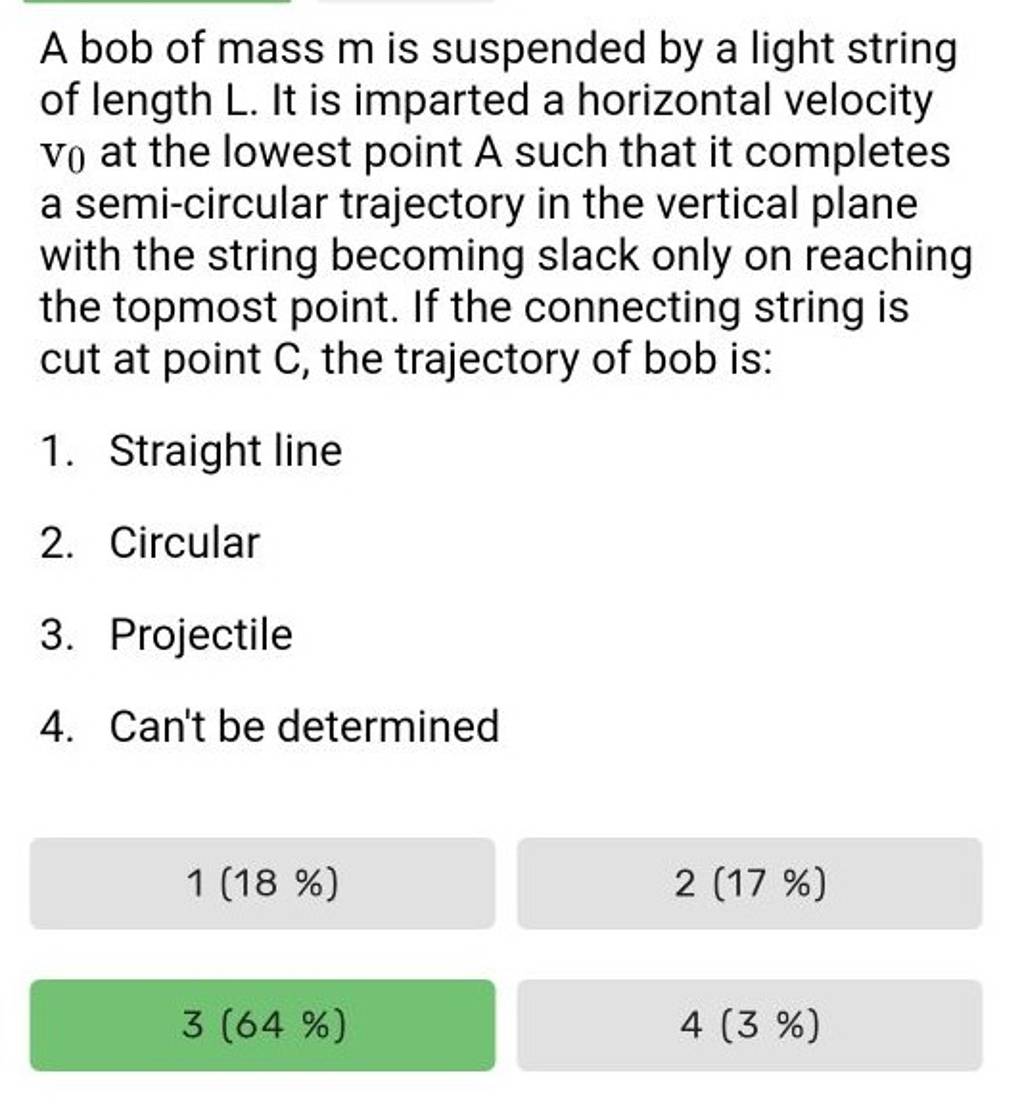 A bob of mass m is suspended by a light string of length L. It is imparte..