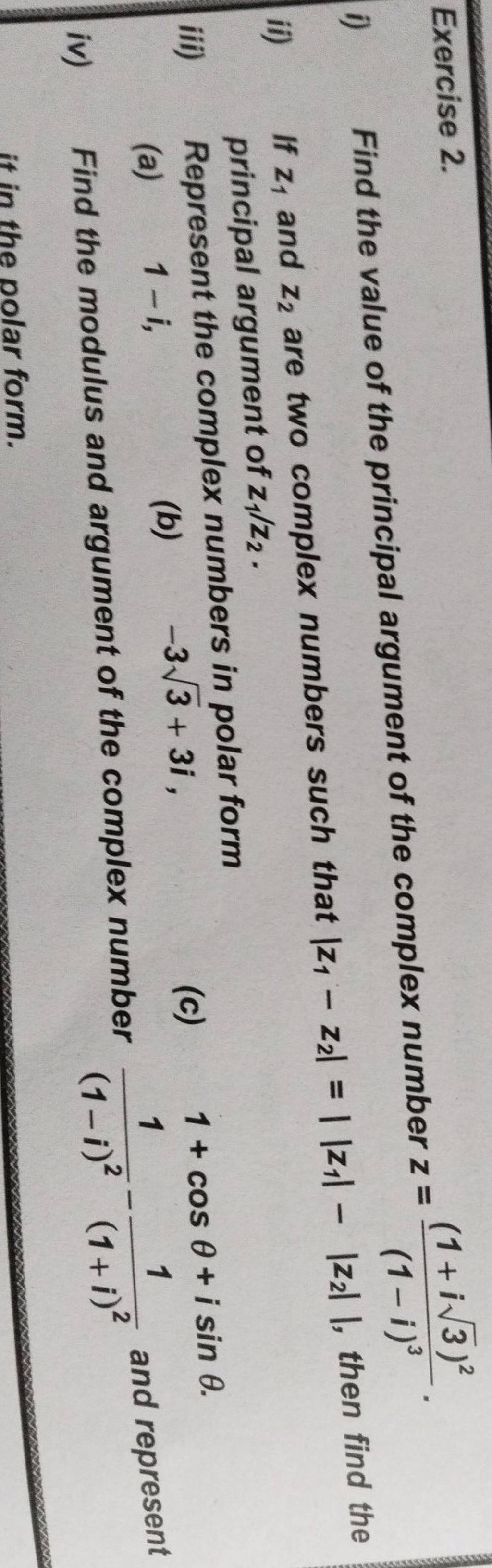 Exercise 2 I Find The Value Of The Principal Argument Of The Complex Nu