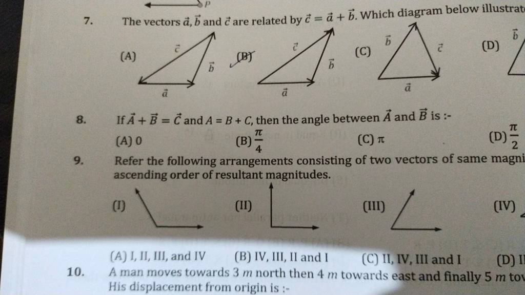 The vectors a,b and c are related by c=a+b. Which diagram below illustrat..