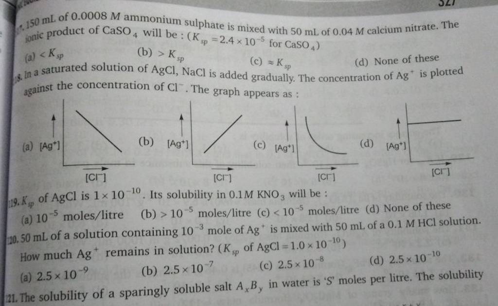 In a saturated solution of AgCl,NaCl is added gradually. The concentratio..