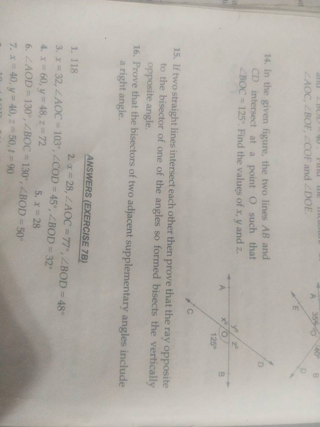 14 In The Given Figure The Two Lines Ab And Cd Intersect At A Point O S
