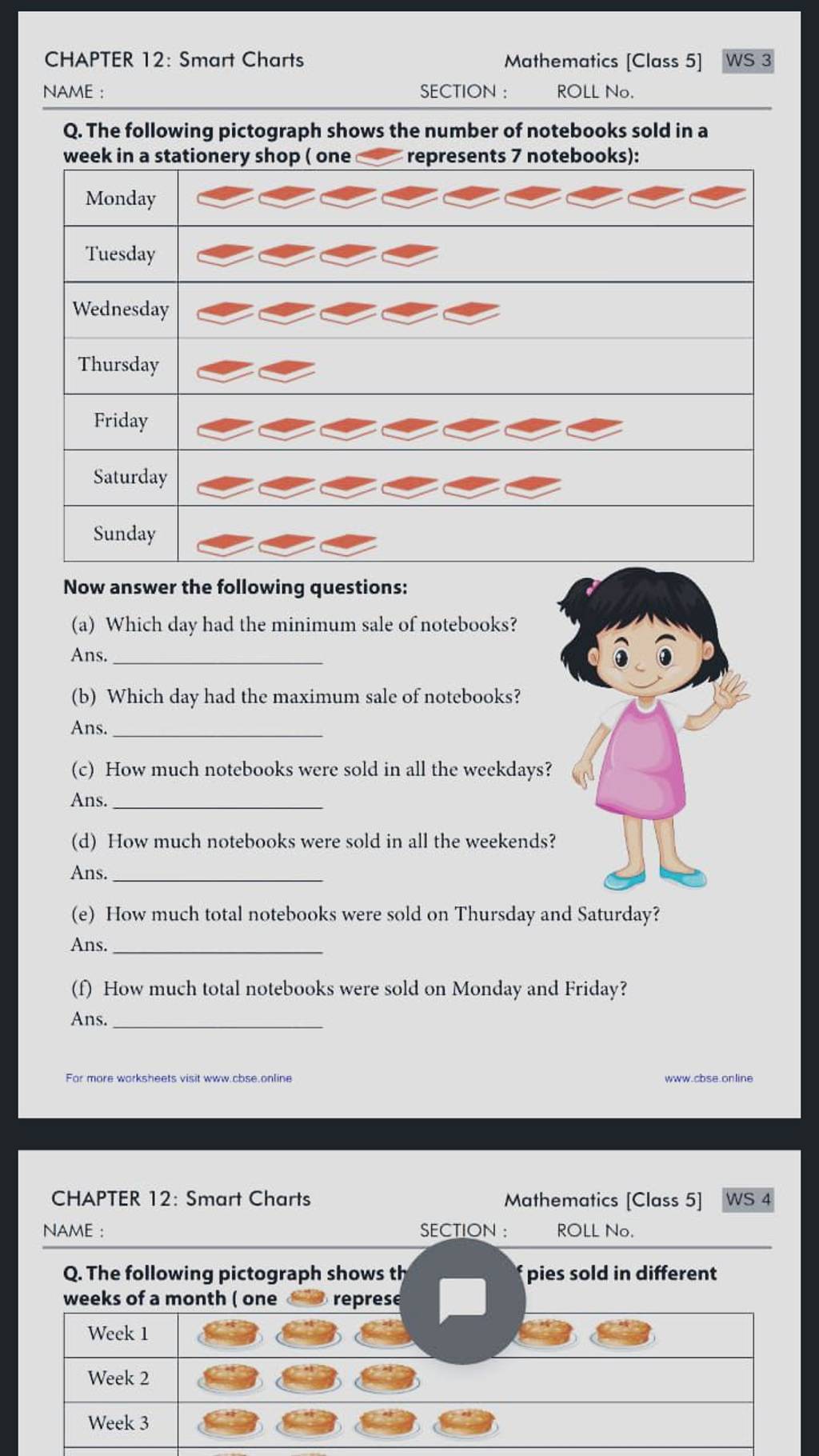 CHAPTER 12: Smart Charts Mathematics [Class 5] WS 3 NAME : SECTION : ROLL..