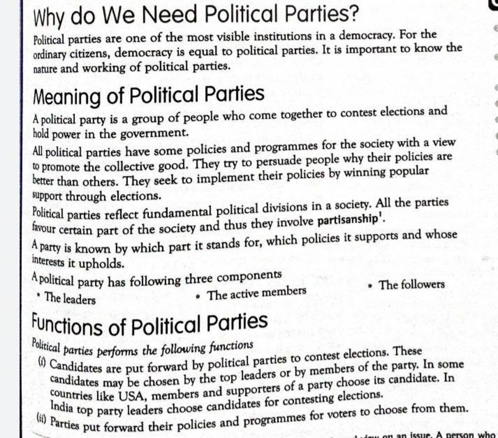 Why do We Need Political Parties? Political parties are one of the most v..