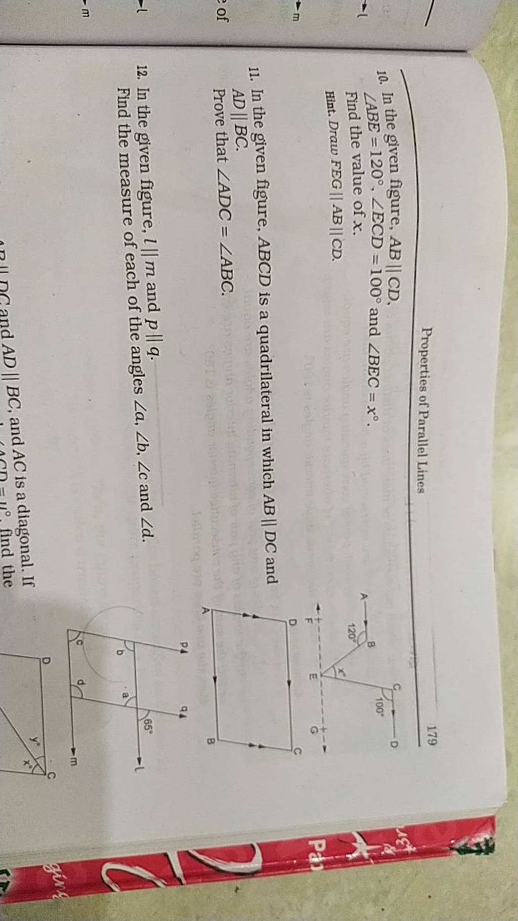 10 In The Given Figure Ab∥cd ∠abe 120∘ ∠ecd 100∘ And ∠bec X∘ Find The