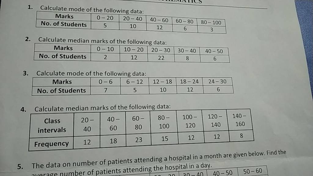 1. Calculate mode of the following data: Marks0−2020−4040−6060−8080−100No.. 1. Calculate mode of the following data: Marks0−2020−4040−6060−8080−100No..