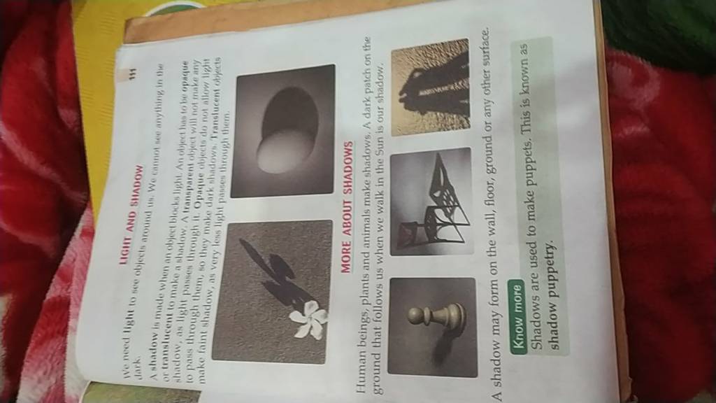 111 LIGHT AND SHADOW We need light to see objects around us. We cannot se..