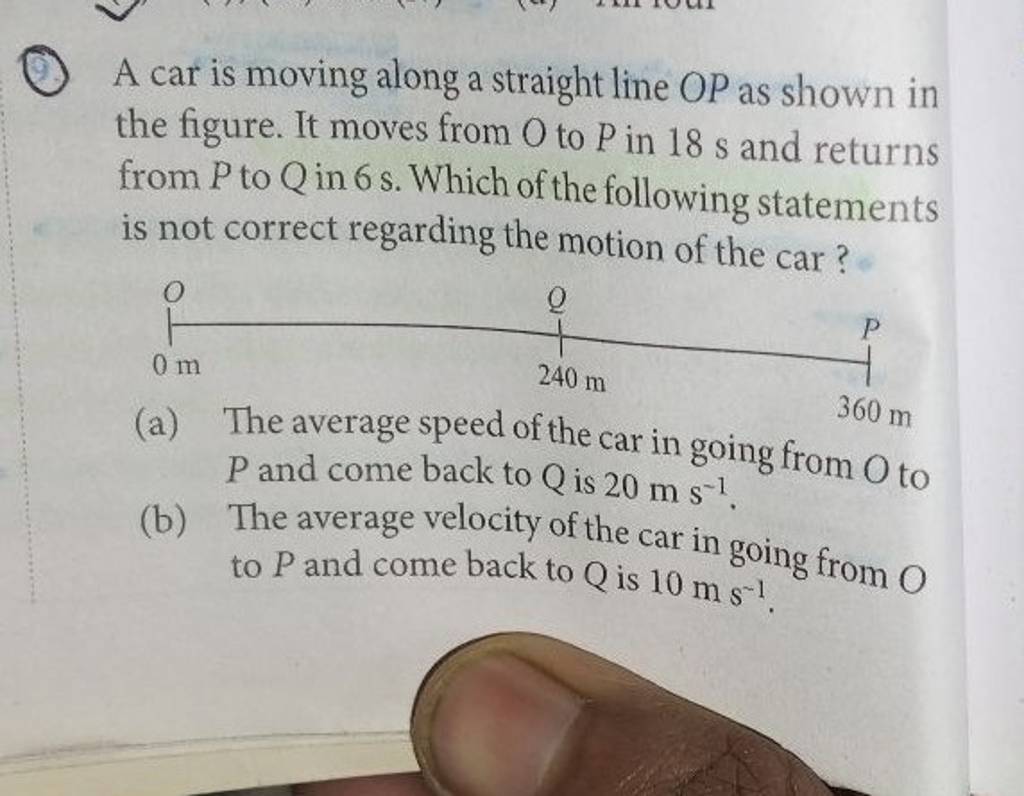 A car is moving along a straight line OP as shown in the figure. It moves..
