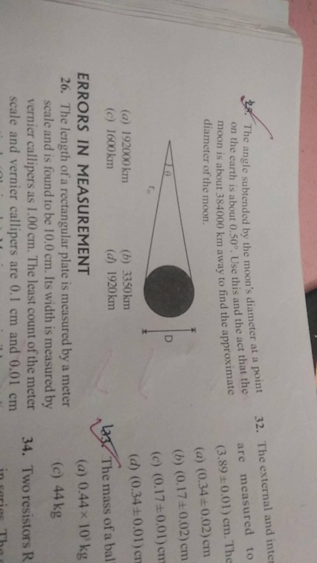 27 The Angle Subtended By The Moons Diameter At A Point 32 The Externa
