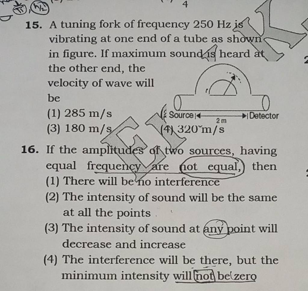 A tuning fork of frequency 250 Hz is vibrating at one end of a tube as sh..