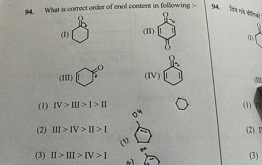What is correct order of enol content in following :- | Filo