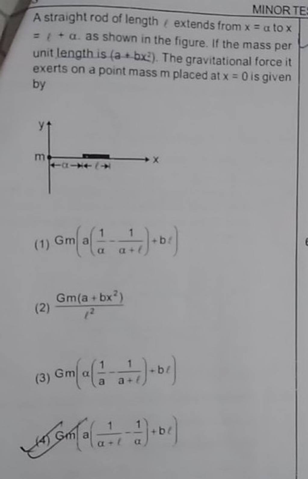 MINORTE A straight rod of length ℓ extends from x=α to x =ℓ+α. as shown i..