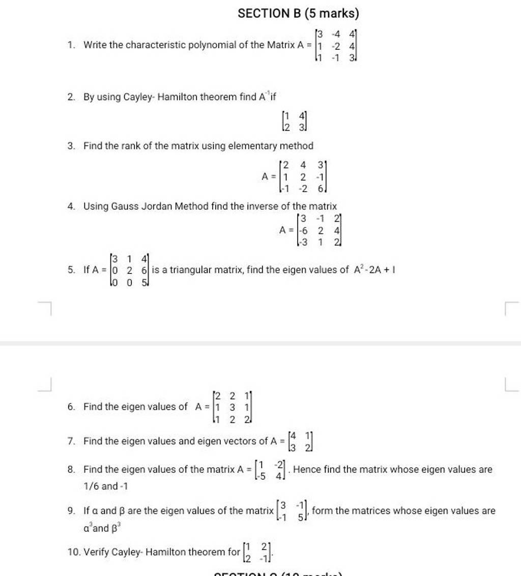 Section B 5 Marks 1 Write The Characteristic Polynomial Of The Matrix 1459