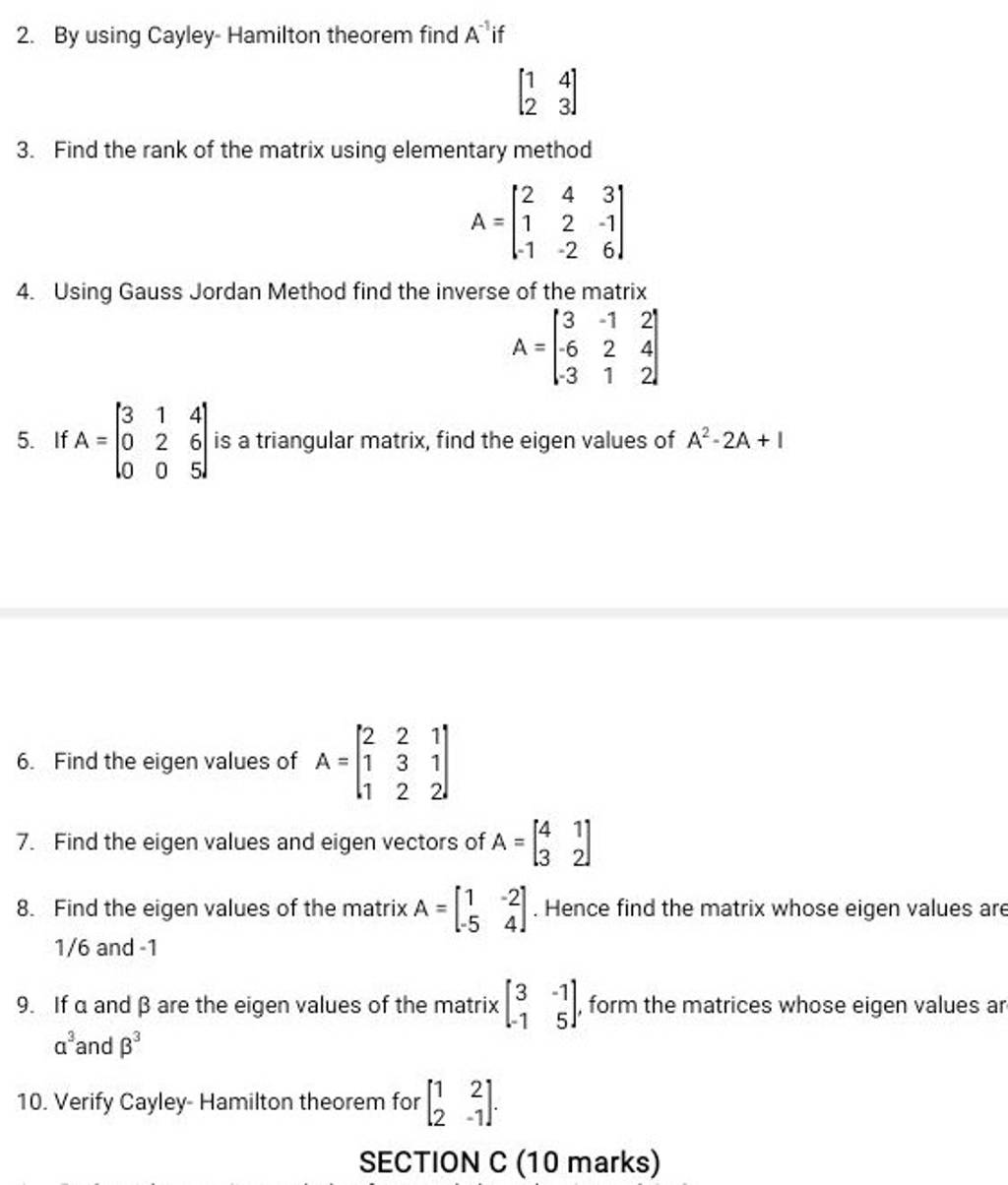 2 By Using Cayley Hamilton Theorem Find A−1 If Left Begin Array Ll