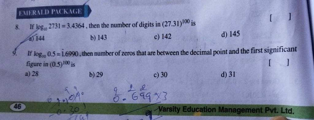 If Log10 05i6990 Then Number Of Zeros That Are Between The Decimal Po