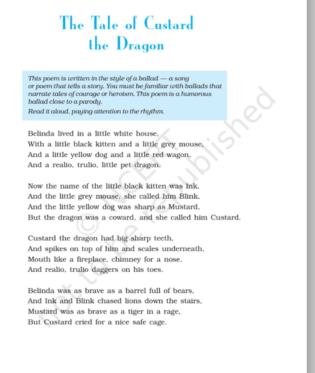 The Tale of Custard the Dragon This poem is written in the style of a ba..