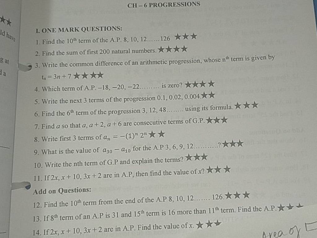 CH-6 PROGRESSIONS I. ONE MARK QUESTIONS: | Filo