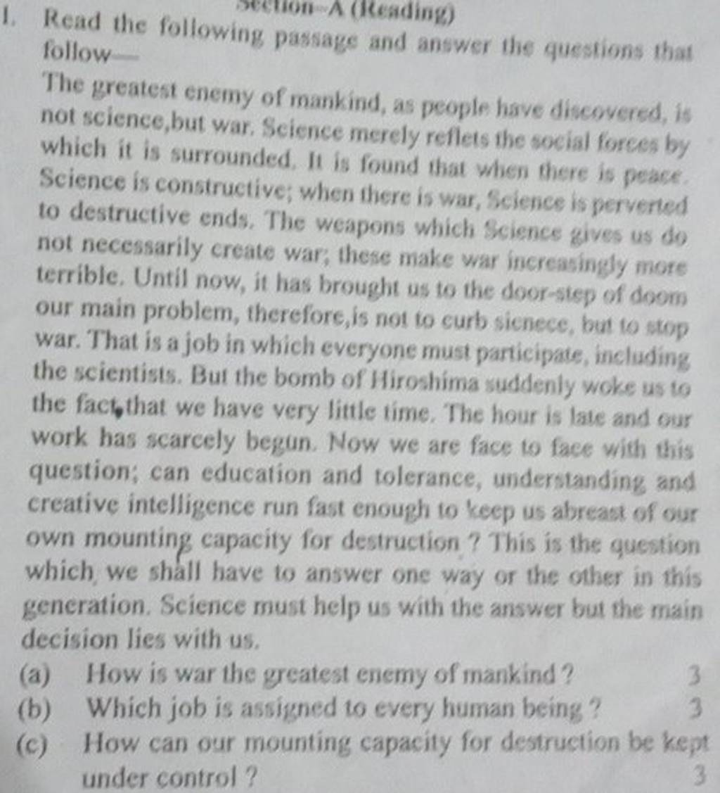 1. Read the following passage and answer the questions that follow The gr..