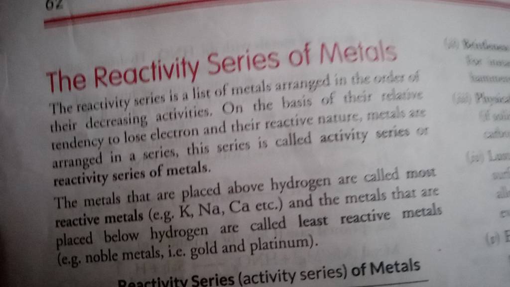 The Reactivity Series of Metals The reactivity series is a list of metals..