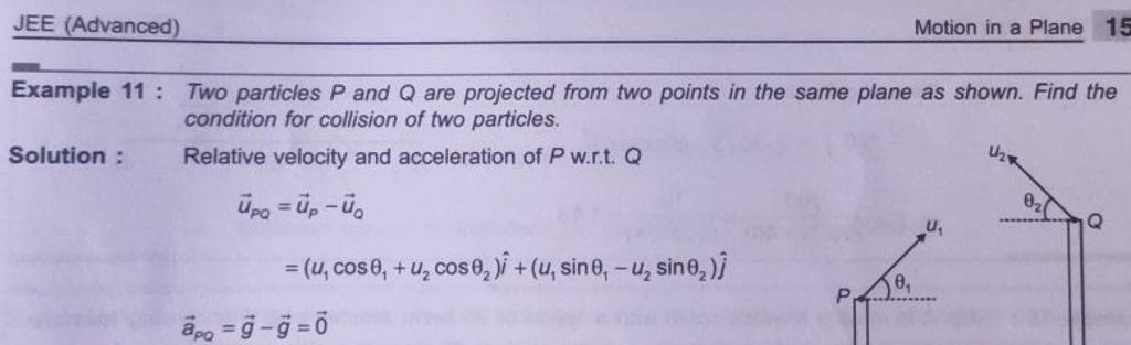 JEE (Advanced) Motion in a Plane Example 11: Two particles P and Q are pr..