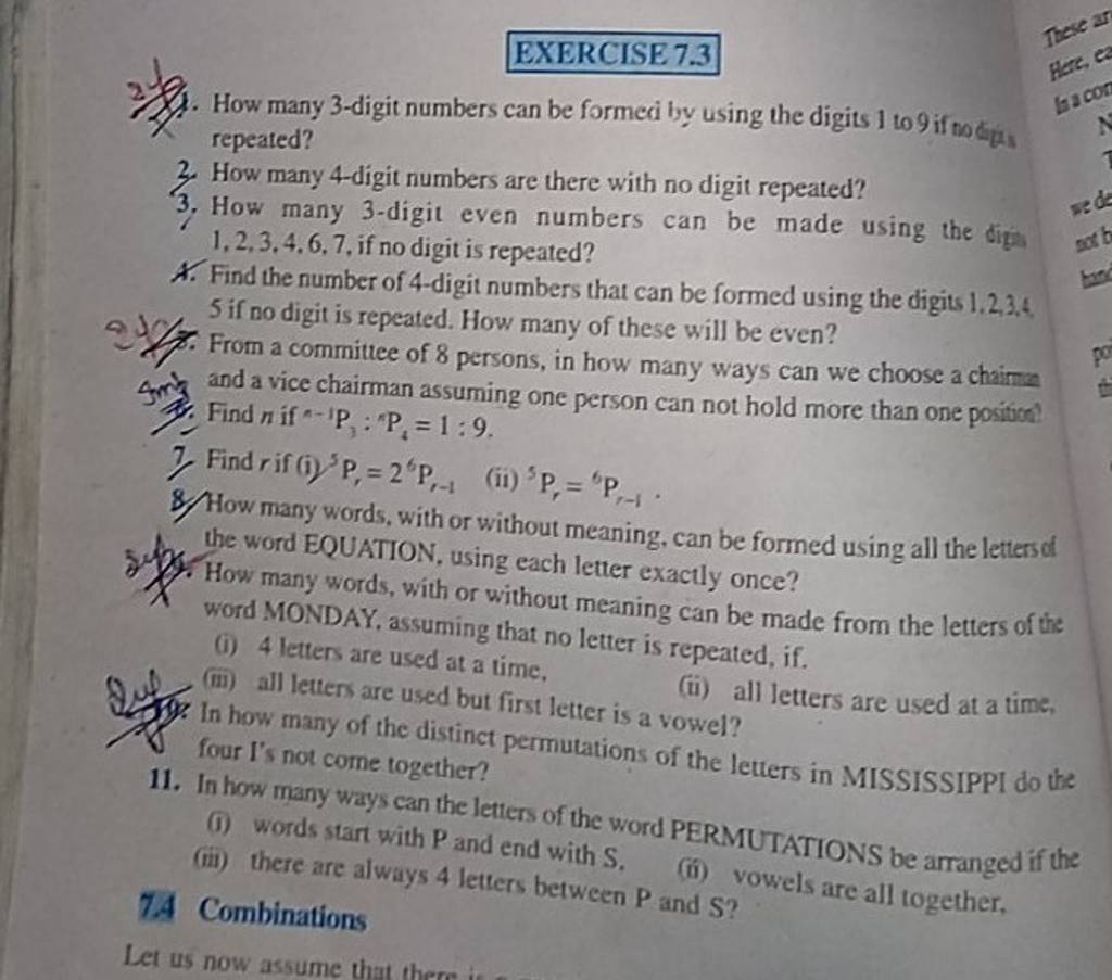 Exercise 7 3 How Many 3 Digit Numbers Can Be Formed By Using The Digits 1