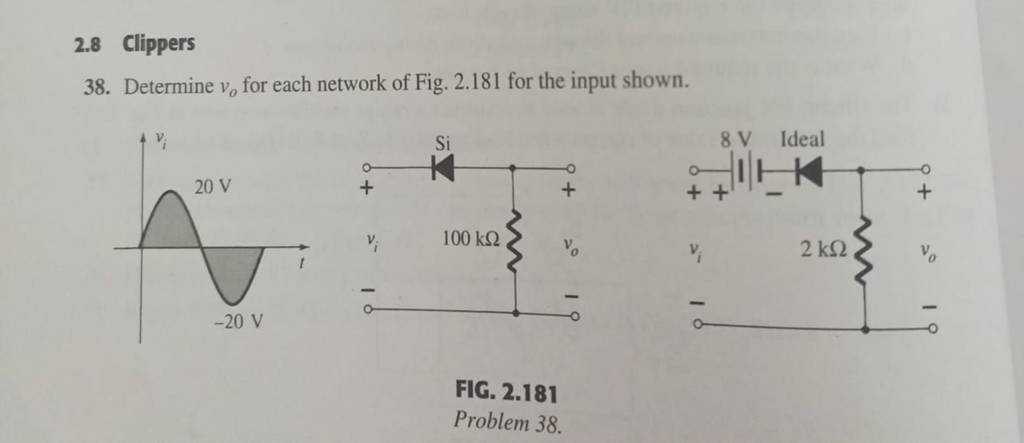 2.8 Clippers 38. Determine vo for each network of Fig. 2.181 for the inp..