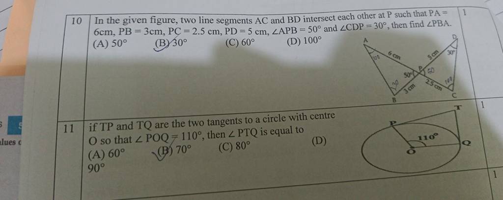 10 In the given figure, two line segments AC and BD intersect each other
