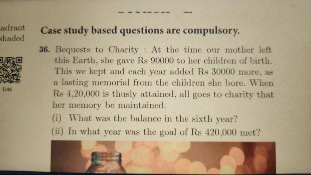 Case study based questions are compulsory. 36. Bequests to Charity : At t..