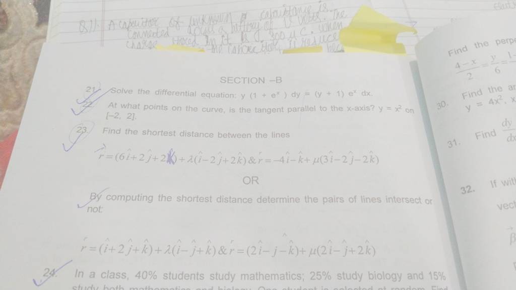22) SECTION - B 2. Sove the differential equation: y(1+ex)dy=(y+1)exdx. 22) SECTION - B 2. Sove the differential equation: y(1+ex)dy=(y+1)exdx.