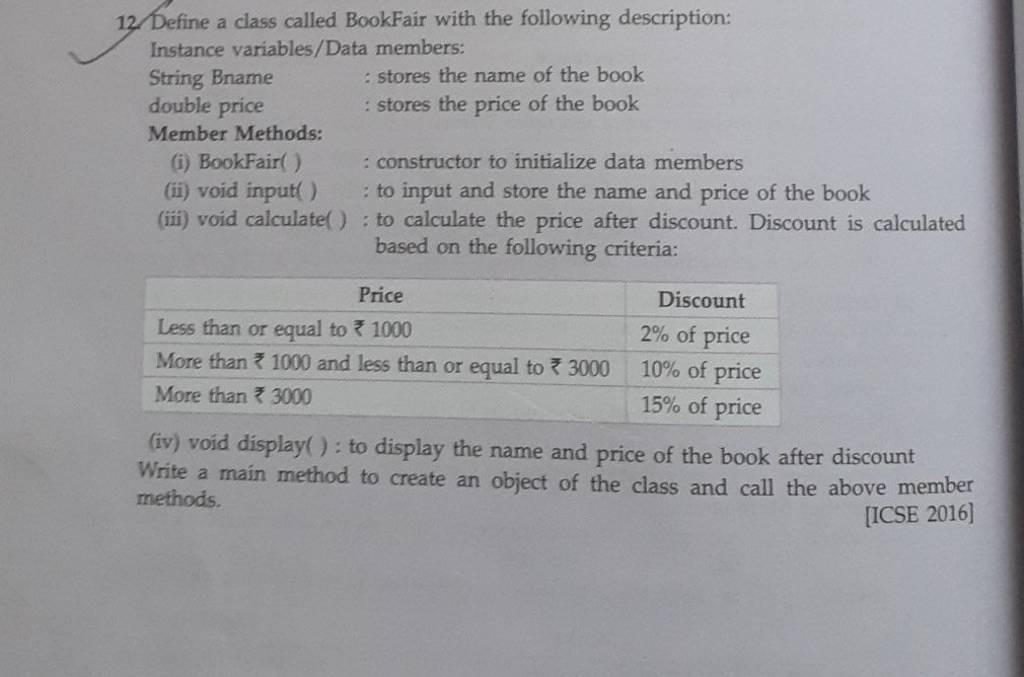 12. Define a class called BookFair with the following description: Instan..