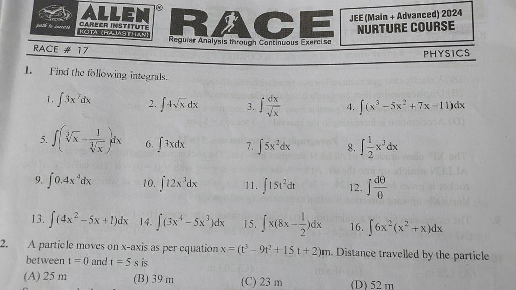 JEE (Main + Advanced) 2024 NURTURE COURSE RACE \# 17 Regular Analysis thr.. JEE (Main + Advanced) 2024 NURTURE COURSE RACE \# 17 Regular Analysis thr..