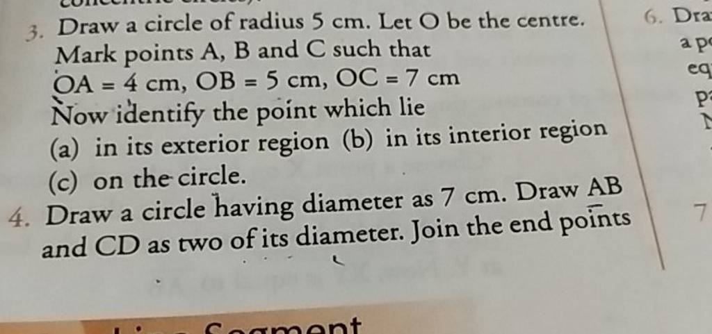 3. Draw a circle of radius 5 cm. Let O be the centre. Mark points A,B and..