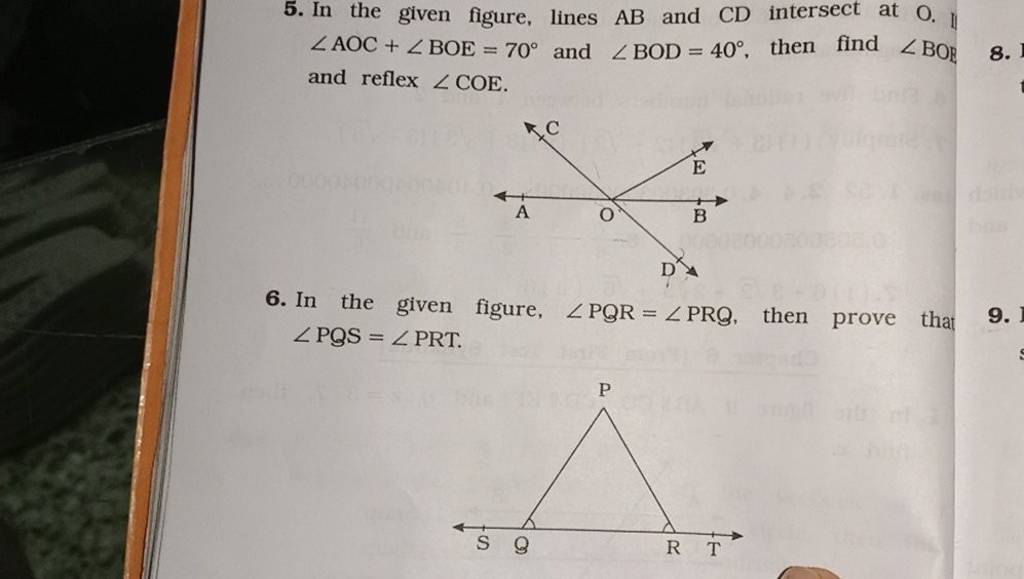 5 In The Given Figure Lines Ab And Cd Intersect At O I ∠aoc ∠boe 70∘ A