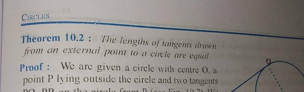 CIRCLES Theorem 10.2 : The lengths of langents drawn from an external poi..