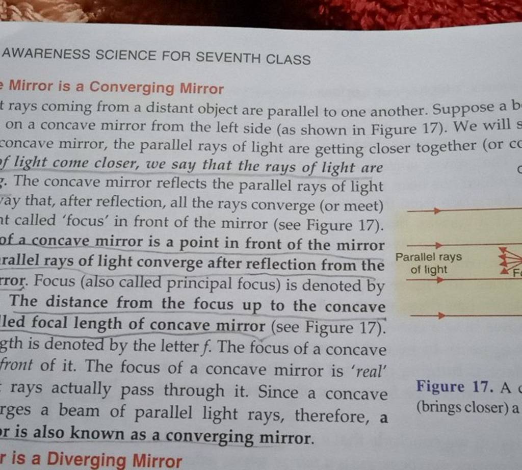 AWARENESS SCIENCE FOR SEVENTH CLASS Mirror is a Converging Mirror trays c..