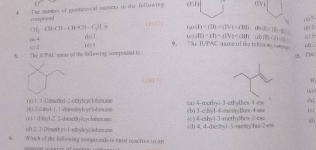 4 The Number Of Geometrical Isomers In The Following Iii Compound Ch2
