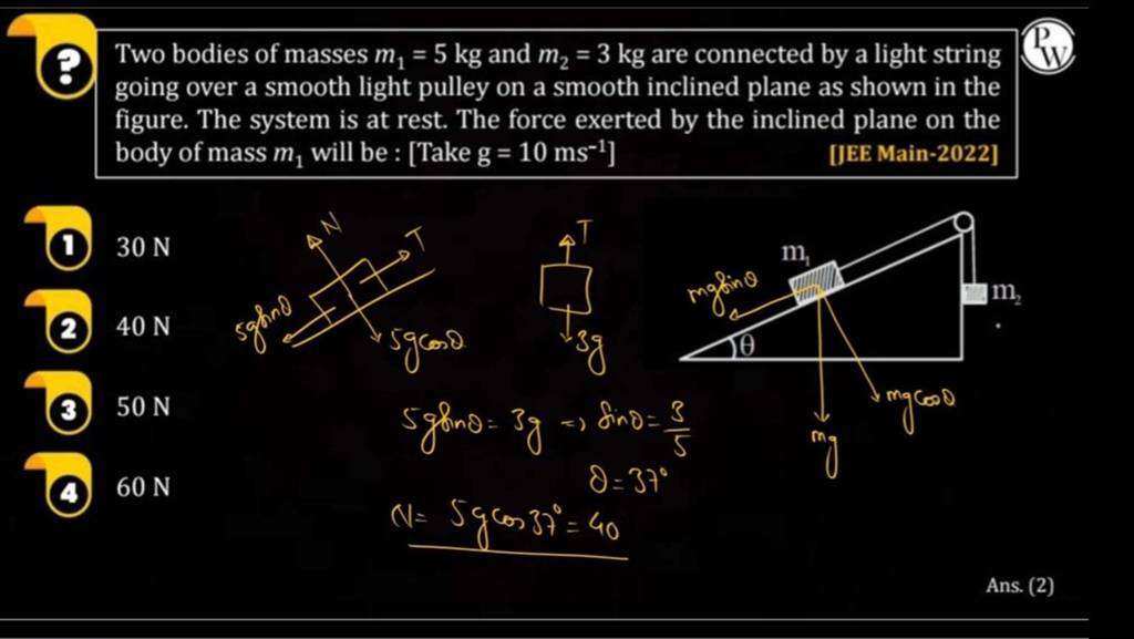 Two Bodies Of Masses M1 5 Kg And M2 3 Kg Are Connected By A Light Strin