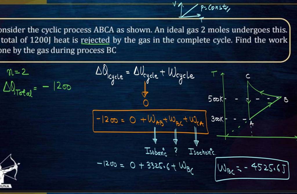 onsider the cyclic process ABCA as shown. An ideal gas 2 moles undergoes