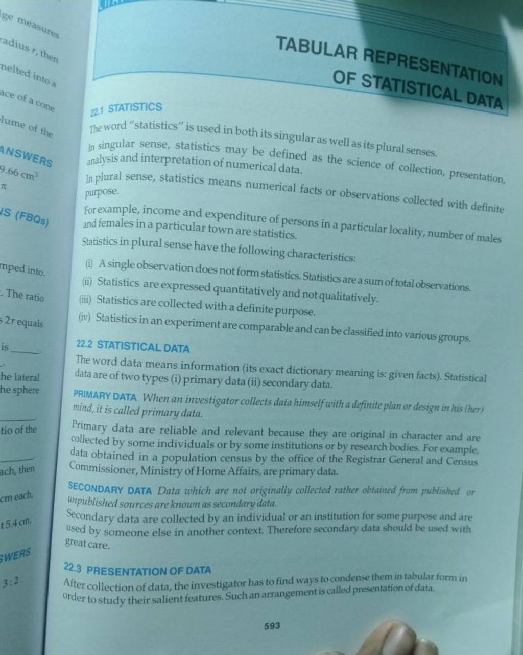 TABULAR REPRESENTATION OF STATISTICAL DATA 221 STATISTICS The word TABULAR REPRESENTATION OF STATISTICAL DATA 221 STATISTICS The word