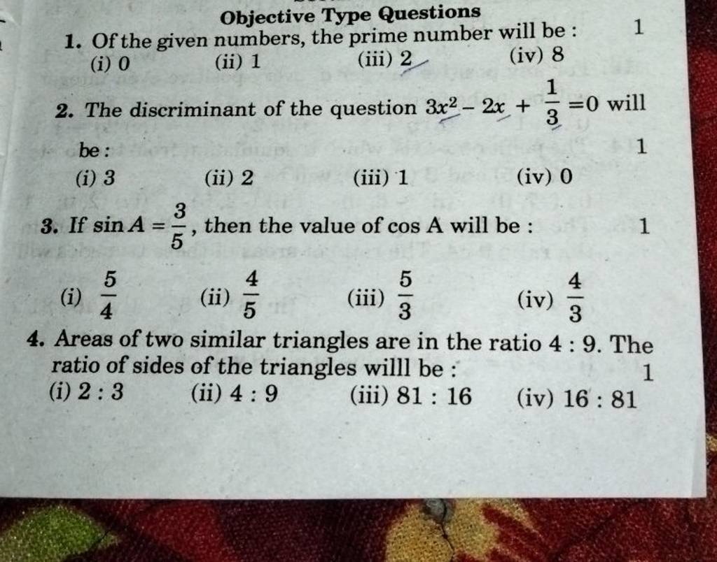 Objective Type Questions 1 Of The Given Numbers The Prime Number Will B